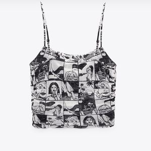 Zara | Tops | Zara Womans Comic Print Tulle Crop Top | Poshmark